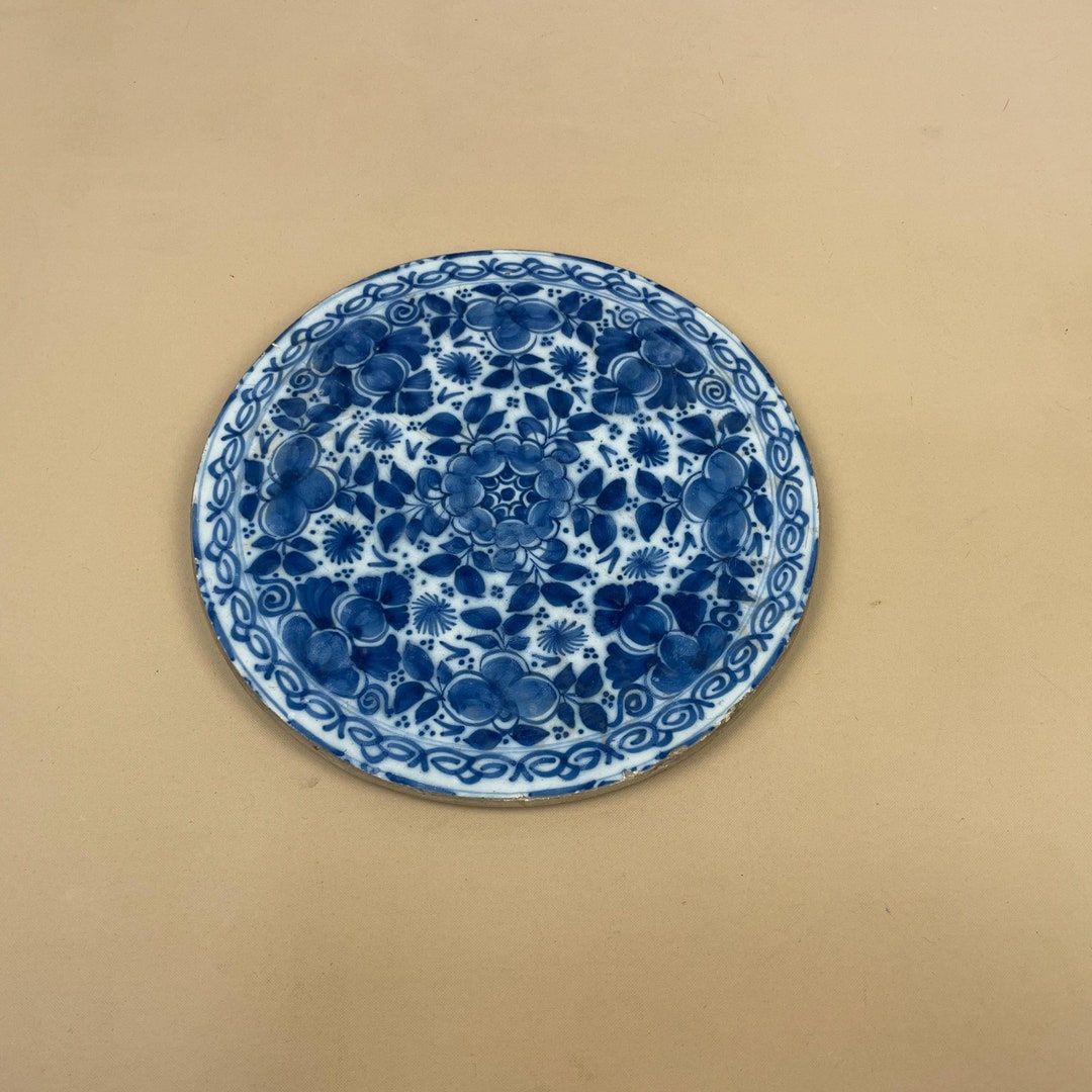Vintage Oriental Ceramic Hand Painted Stand Blue Plate Pattern Ornament ...
