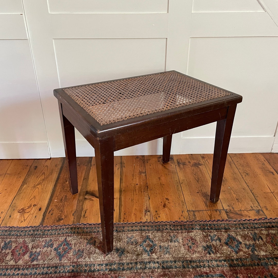 Antique Wooden Stool Woven Natural Wicker Wood Cottage Furniture ...