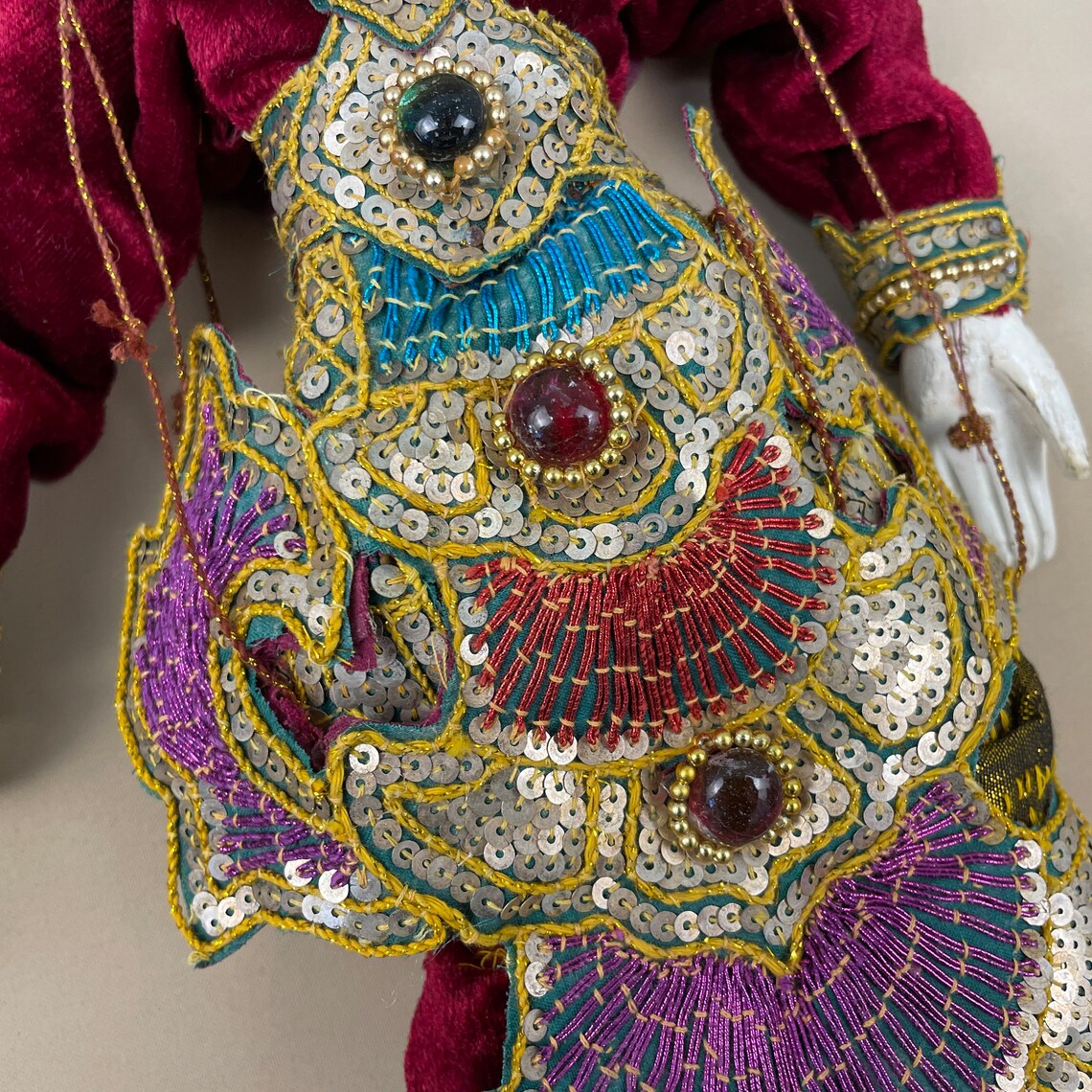 Vintage Indian Puppets Marionette Fabric Ceramic Face Handmade Wood ...