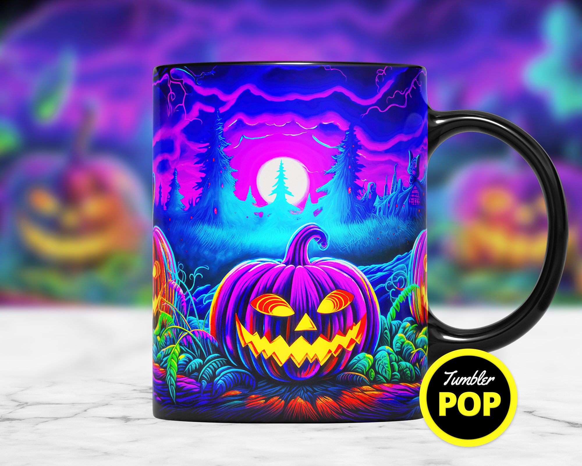 Glowing Neon Halloween Mug Wrap PNG, Horror Mug, 11oz and 15oz Mug ...