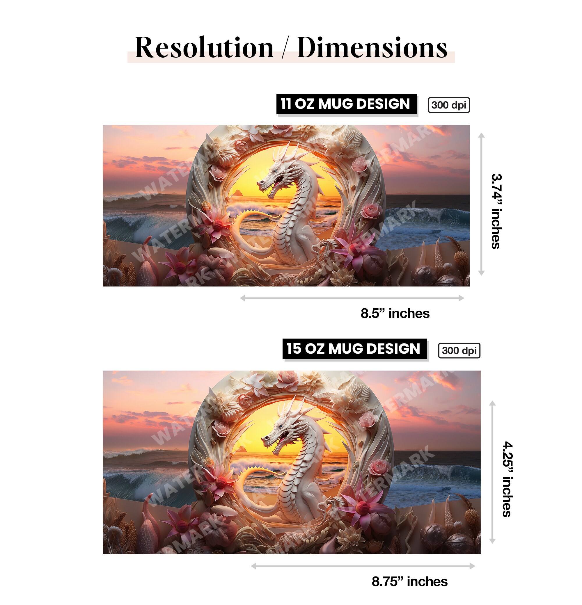 3D White Dragon Mug Wrap PNG, 3D Mug Wrap, 11oz and 15oz Mug ...