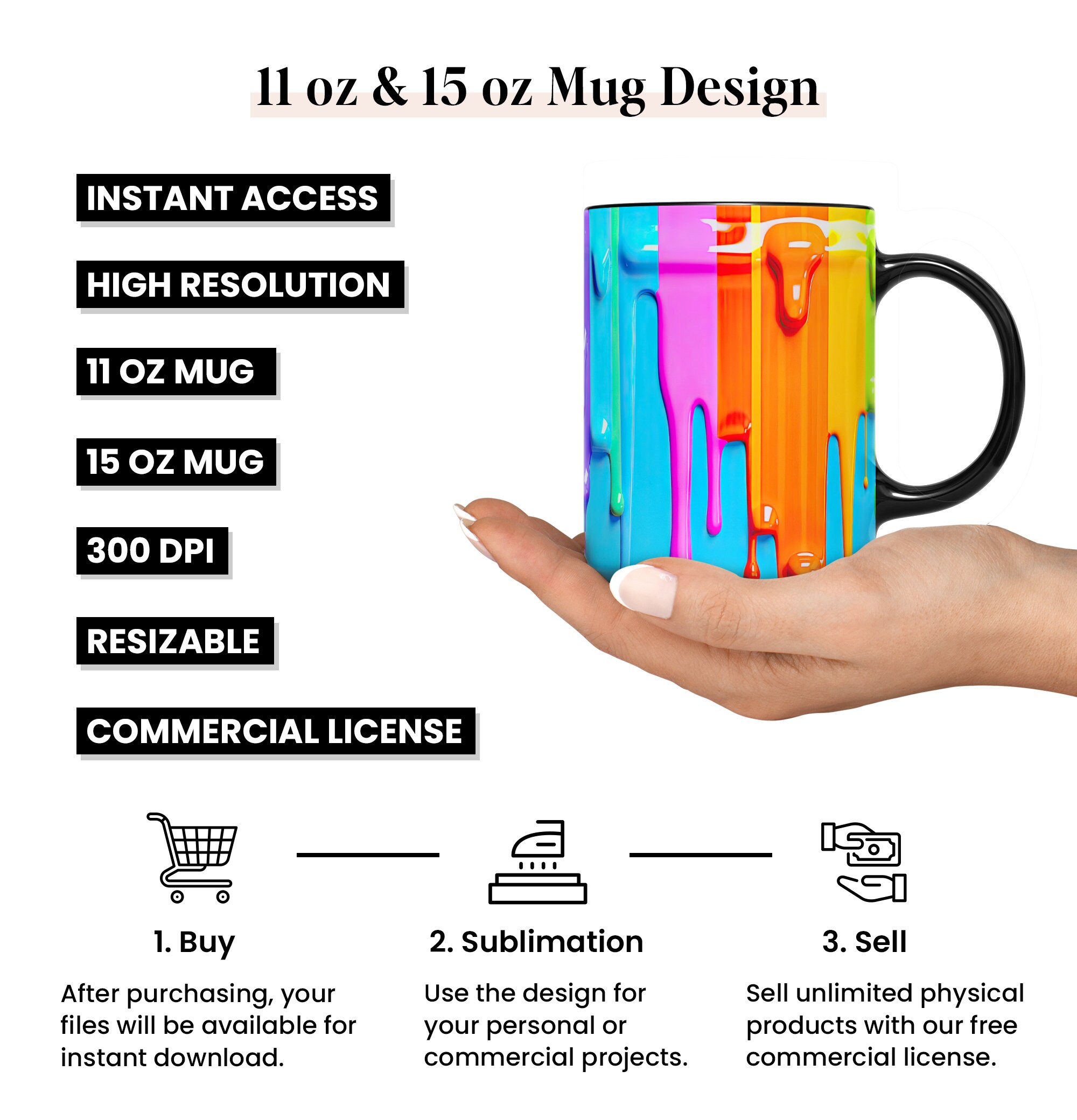 3D Neon Dripping Paint Mug Wrap PNG, 3D Mug Wrap, 11oz and 15oz Mug ...