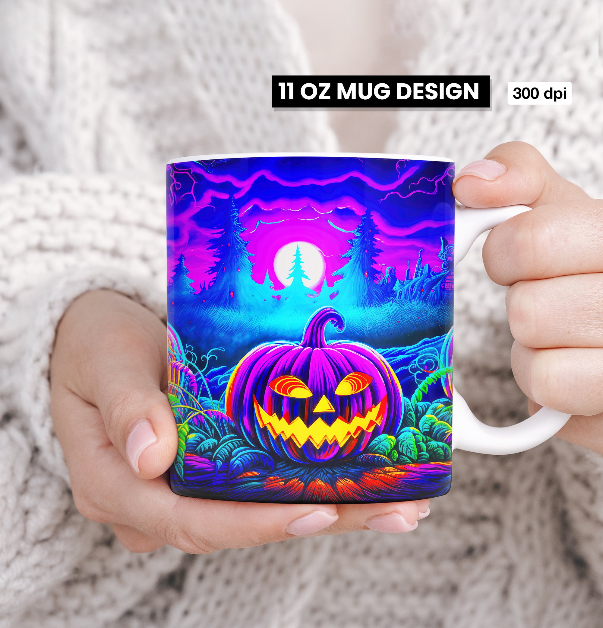 Glowing Neon Halloween Mug Wrap PNG, Horror Mug, 11oz and 15oz Mug ...