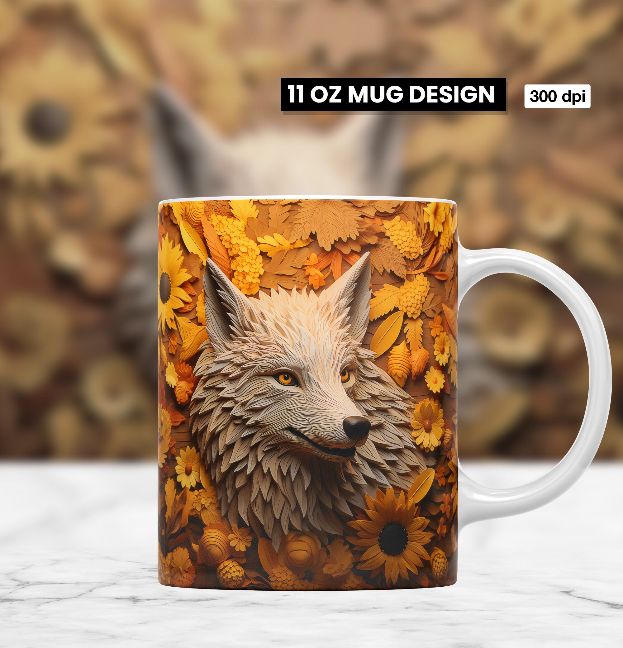 3D Wolf Mug Wrap PNG, 3D Mug Wrap, 11oz and 15oz Mug Sublimation Wrap ...