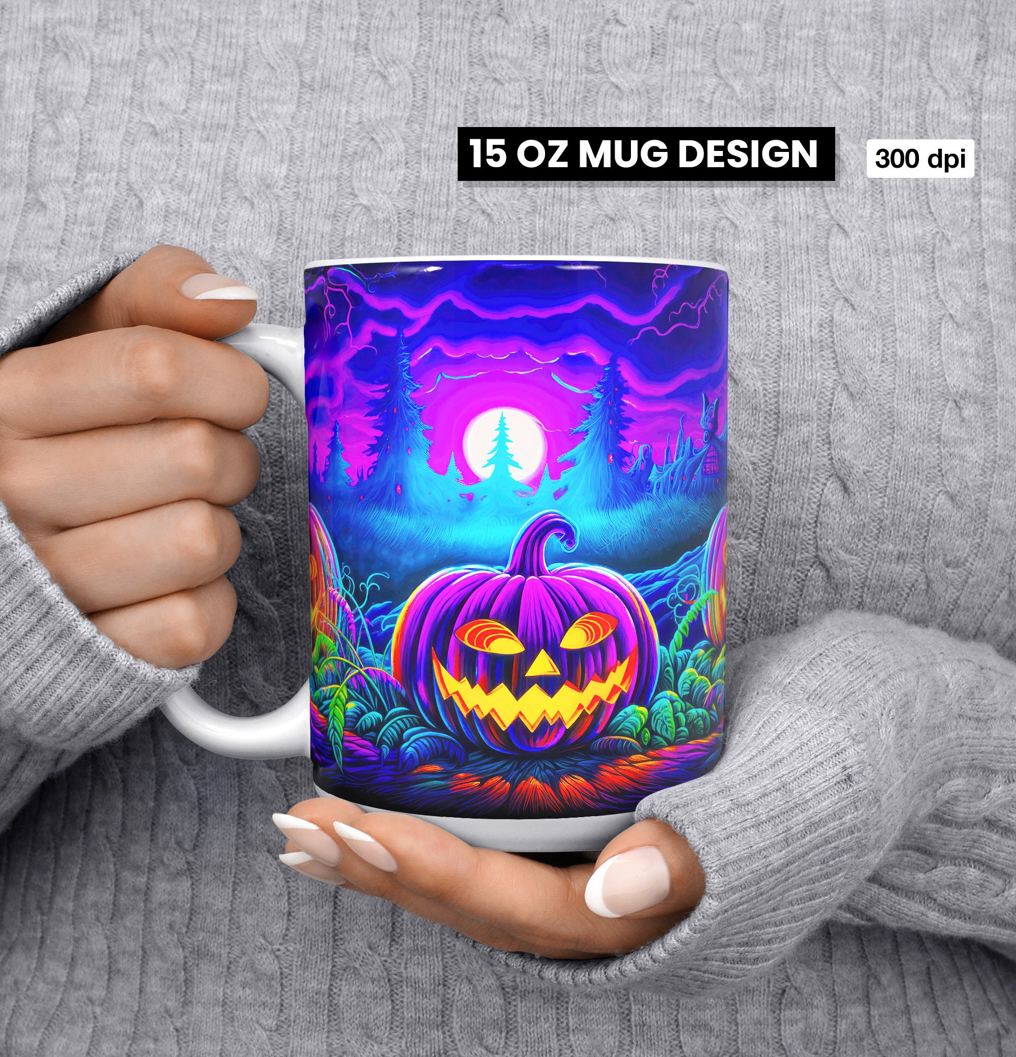 Glowing Neon Halloween Mug Wrap PNG, Horror Mug, 11oz and 15oz Mug ...