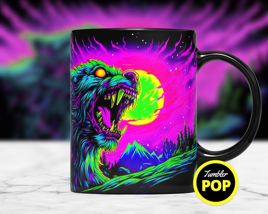 Neon Werewolf Mug Wrap, Sublimation Designs, Halloween Mug Wrap, 11oz ...