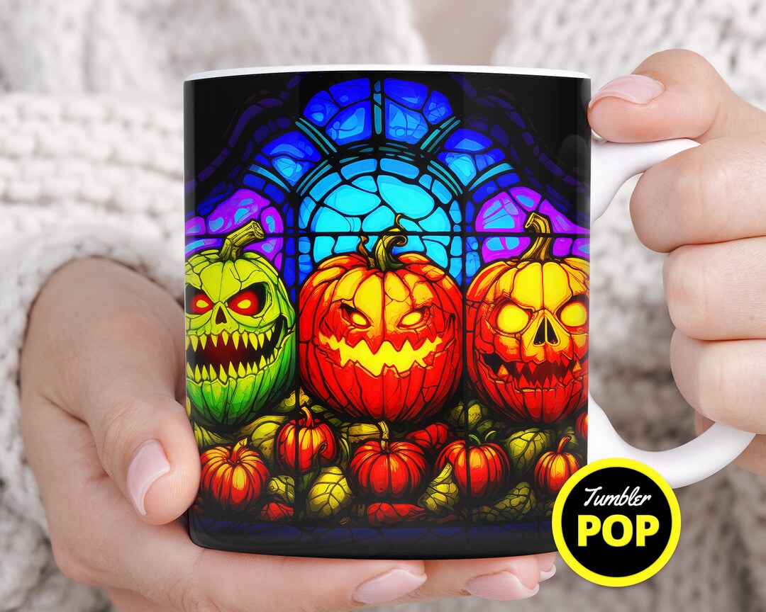 3D Stained Glass Halloween Mug Wrap, Sublimation Mug Designs, 3D Mug ...