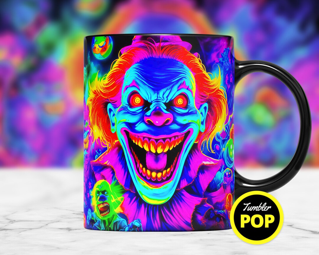 Neon Clown Mug Design, Sublimation Designs, Halloween Mug Wrap, 11 Oz ...