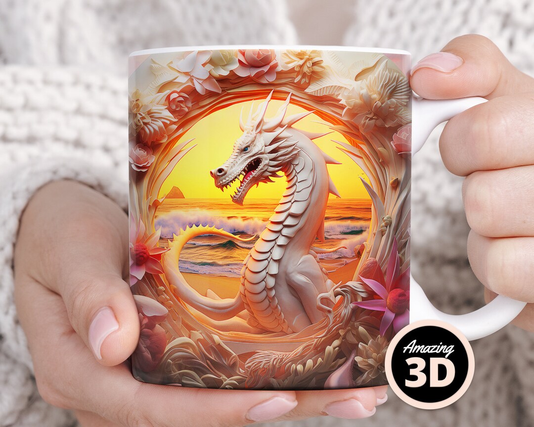 3D White Dragon Mug Wrap PNG, 3D Mug Wrap, 11oz and 15oz Mug ...
