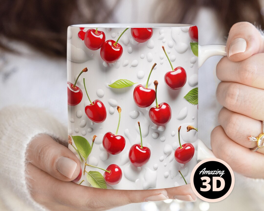 3D Red Cherry Mug Design, Sublimation Designs, 3D Mug Wrap, 11 Oz and ...