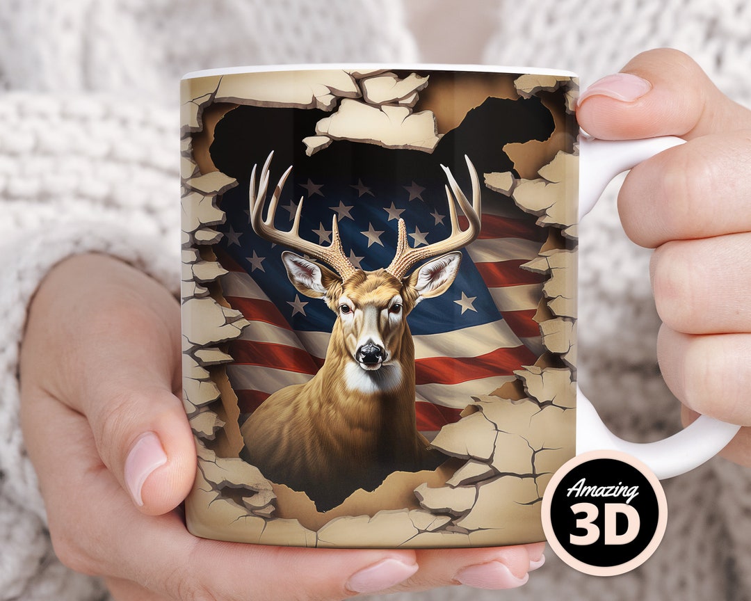 3D American Flag Deer Mug Wrap PNG, 3D Mug Wrap, 11oz and 15oz Mug ...
