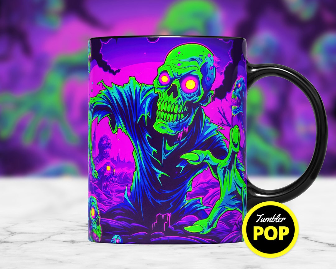 Glowing Neon Zombie Mug Wrap, Sublimation Designs, Neon Mug Wrap, 11oz ...