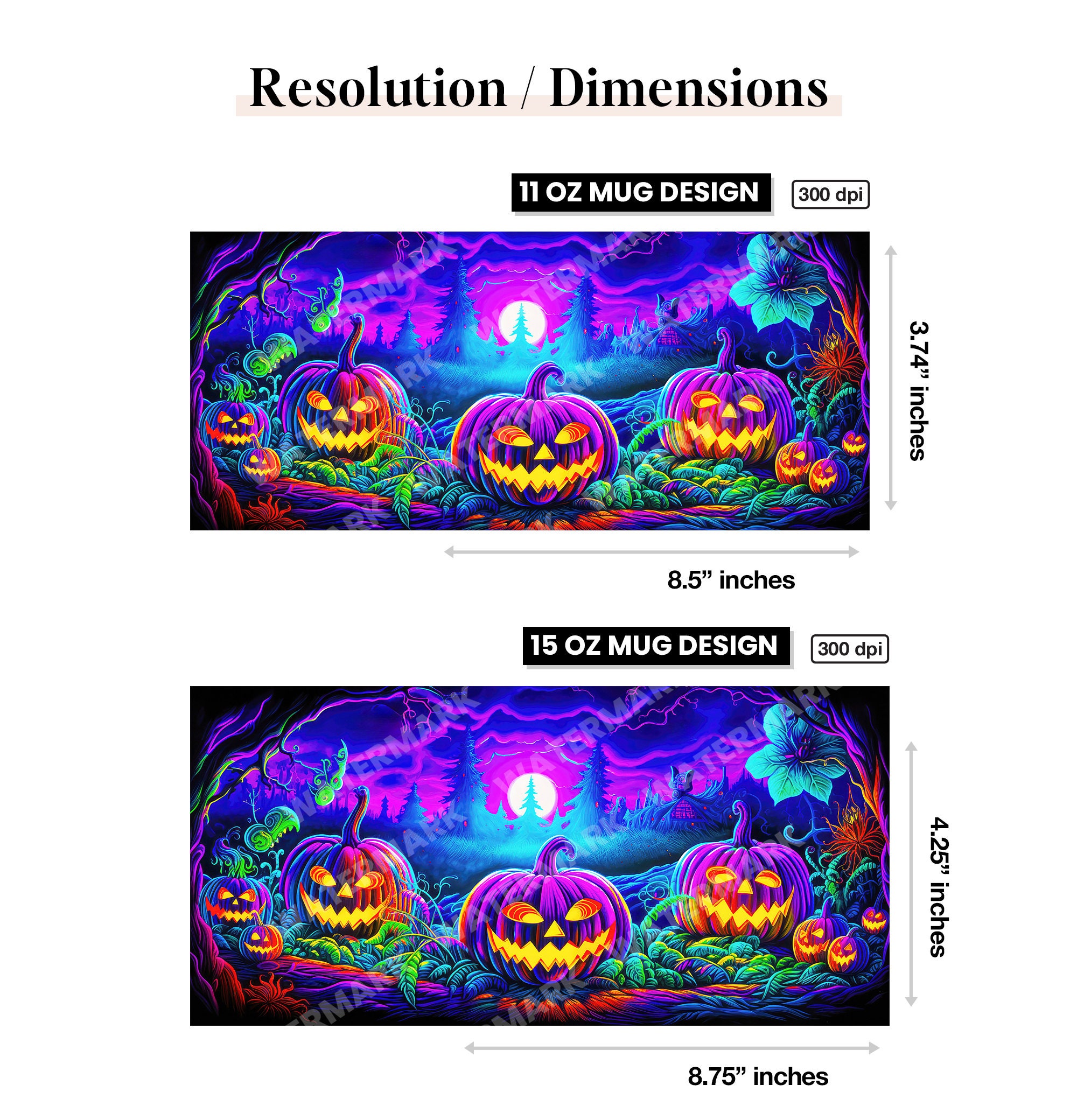 Glowing Neon Halloween Mug Wrap PNG, Horror Mug, 11oz and 15oz Mug ...