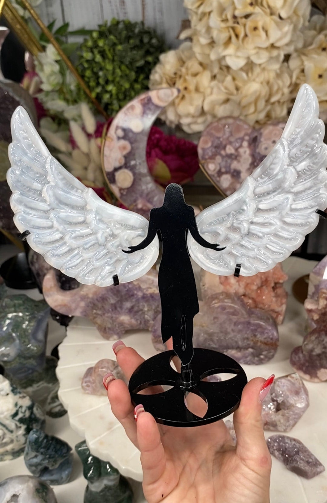 Selenite Angel Wings W Custom Stand - Etsy