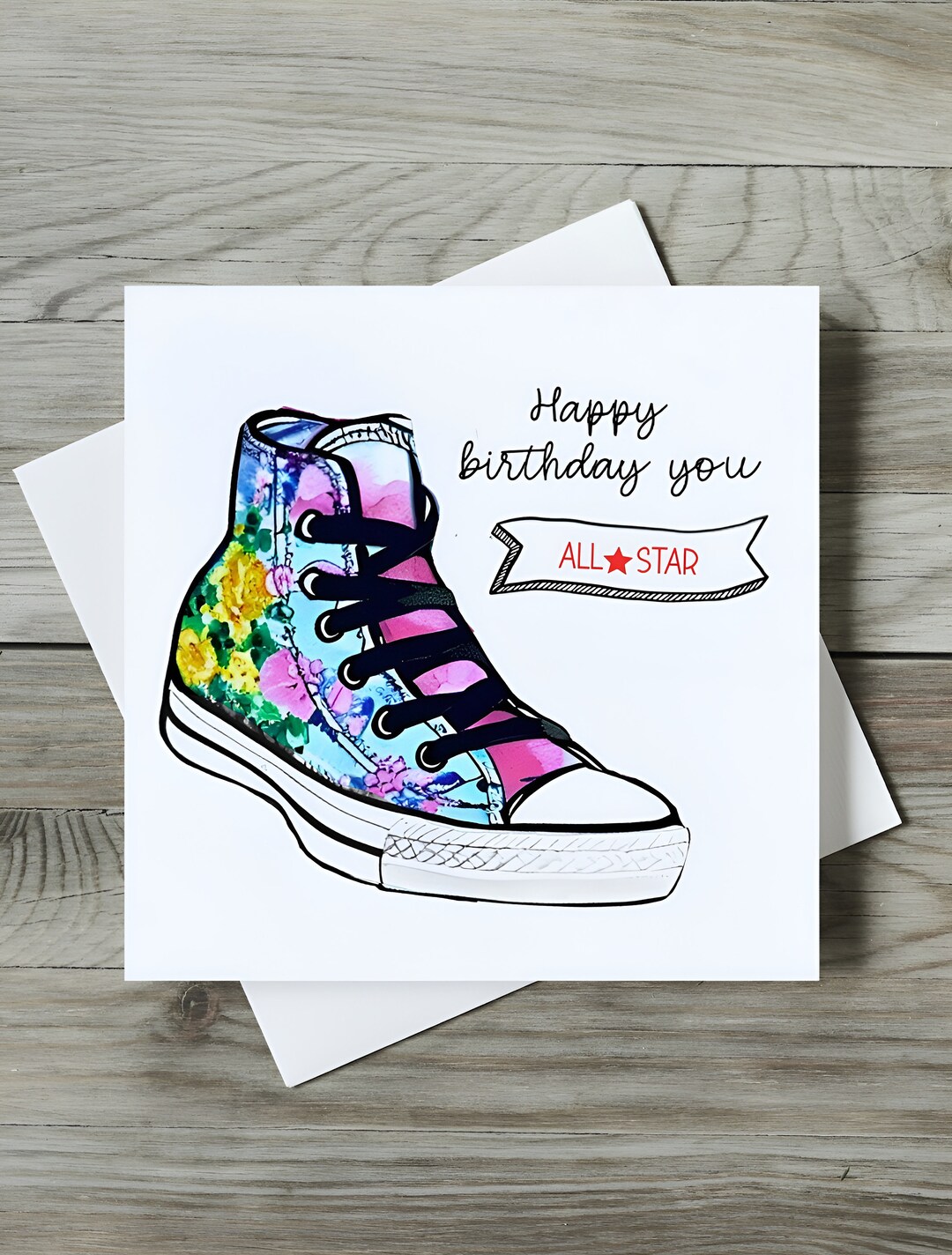 Happy Birthday All Star, High Top Greeting Card, Floral Sneakers ...