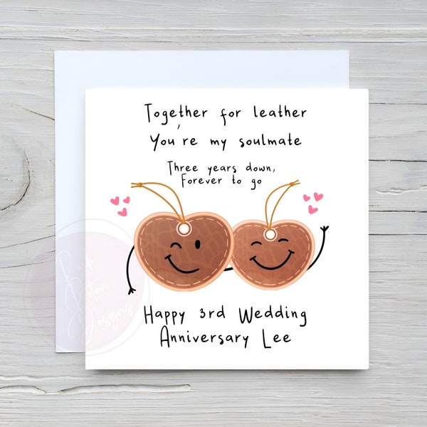3 Year Anniversary Leather Card - Etsy