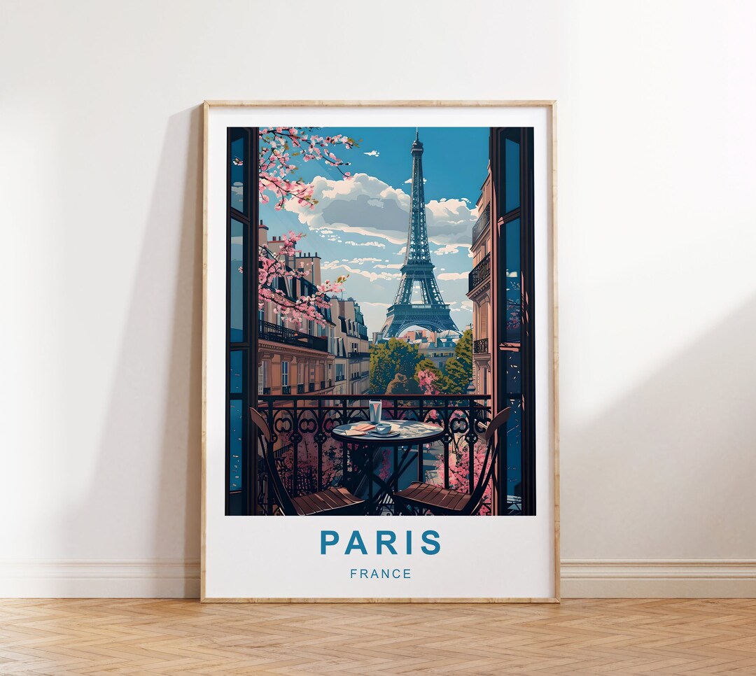 Paris Travel Poster | Paris Balcony | Eiffel Tower Print | Paris Travel ...