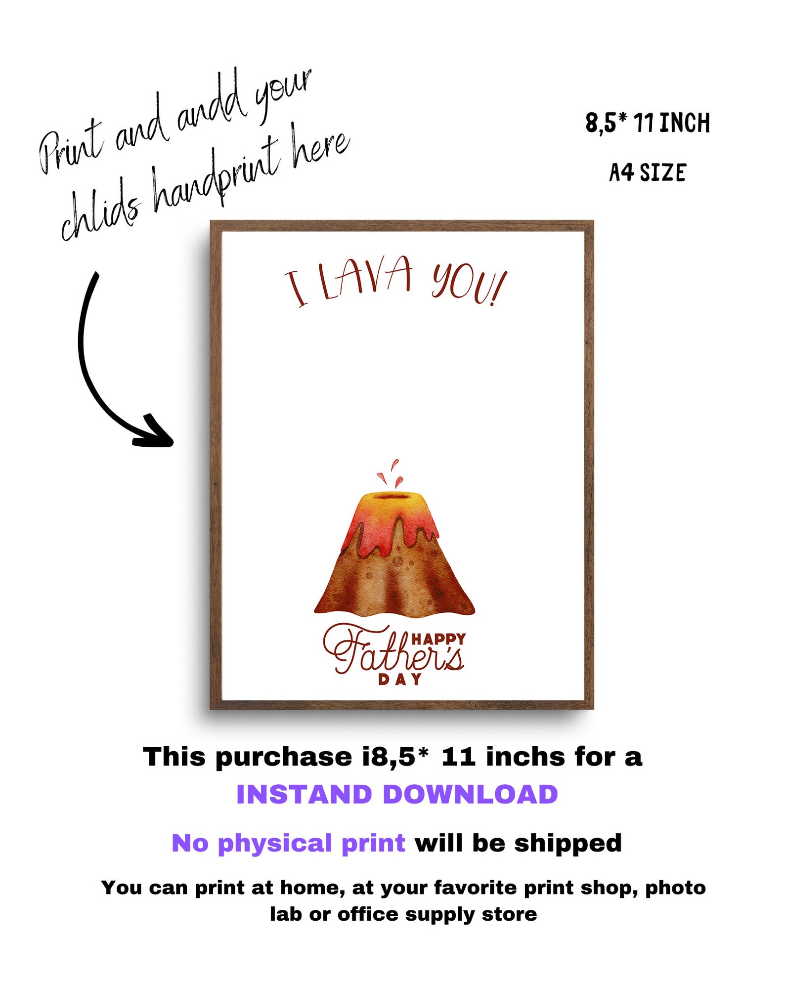 Fathers Day Handprint Art Printable I Lava You Volcano - Etsy