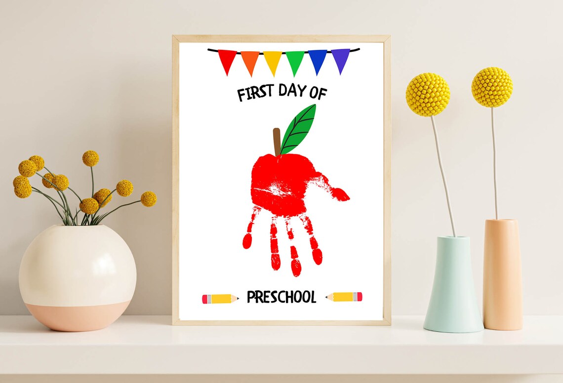 First Day of Preschool Handprint Craft Apple, Back to School Handprint ...
