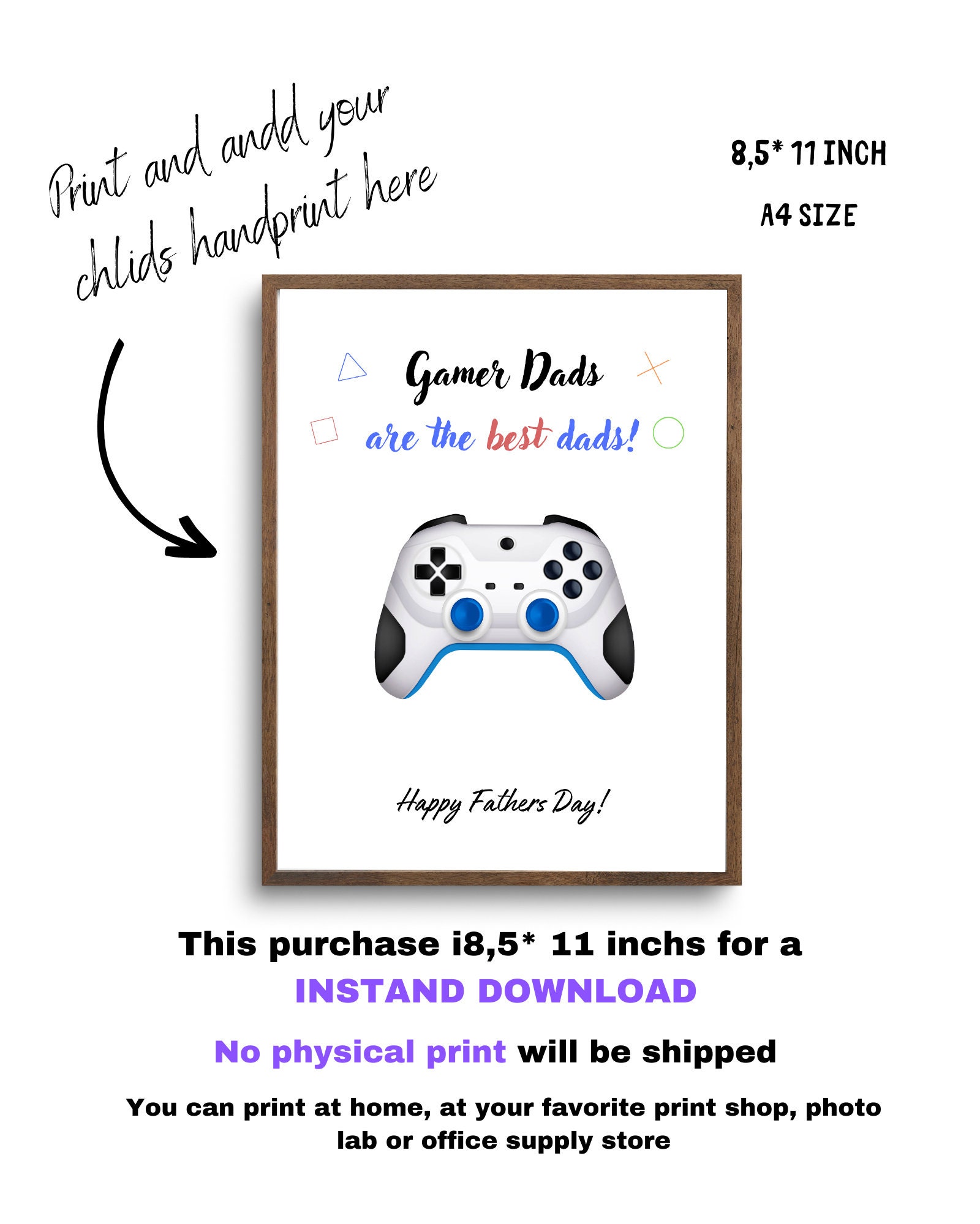 Fathers Day Handprint Keepsake for Gamers Dad, Printable Handprint Art ...