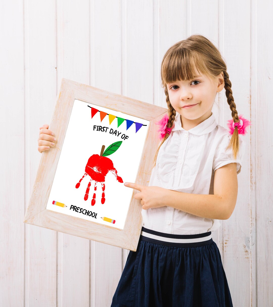 First Day of Preschool Handprint Craft Apple, Back to School Handprint ...