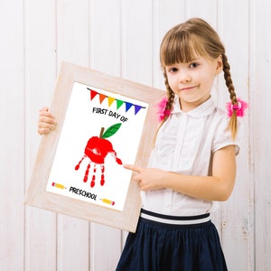 First Day of Preschool Handprint Craft Apple, Back to School Handprint ...