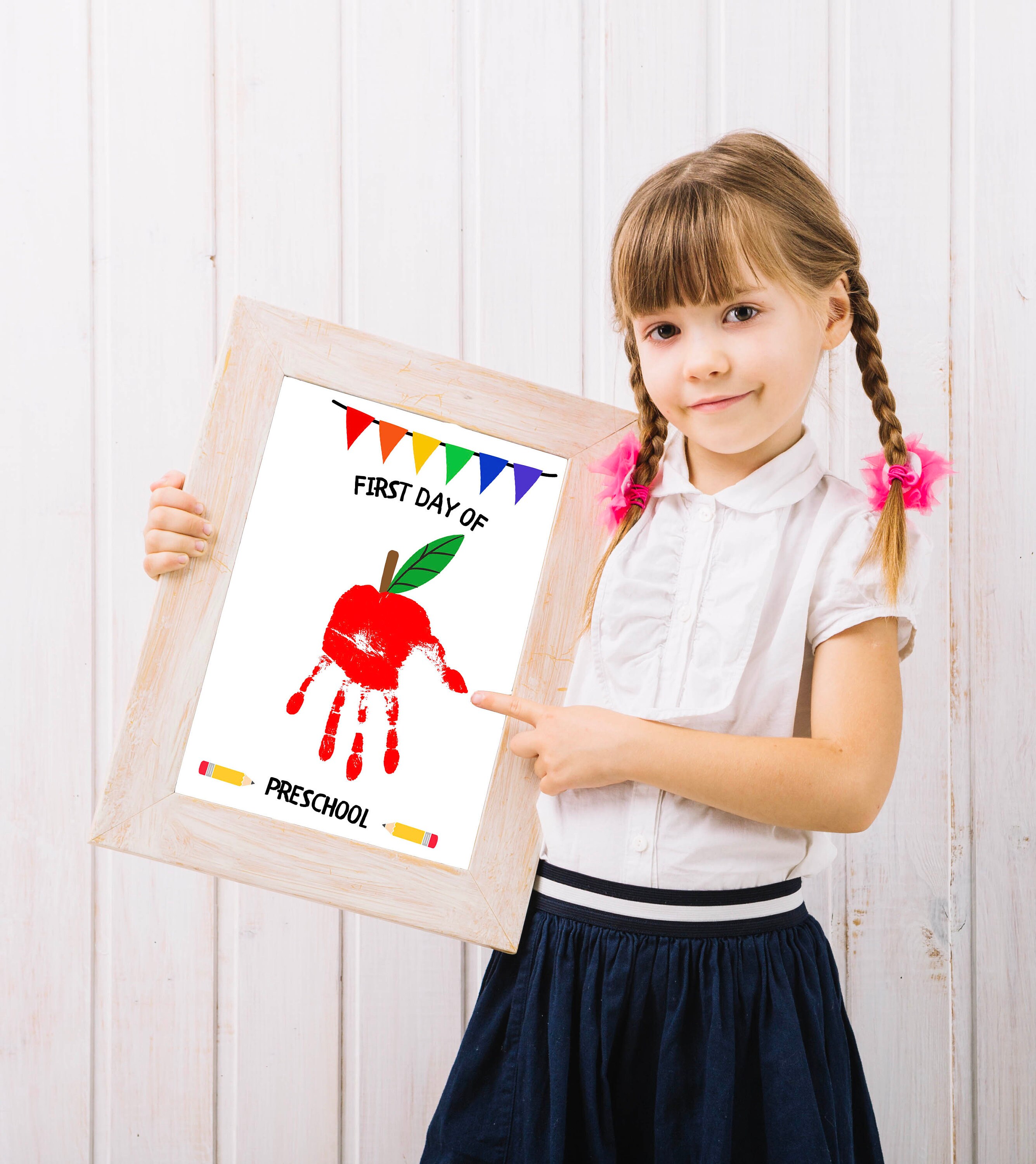 First Day of Preschool Handprint Craft Apple, Back to School Handprint ...