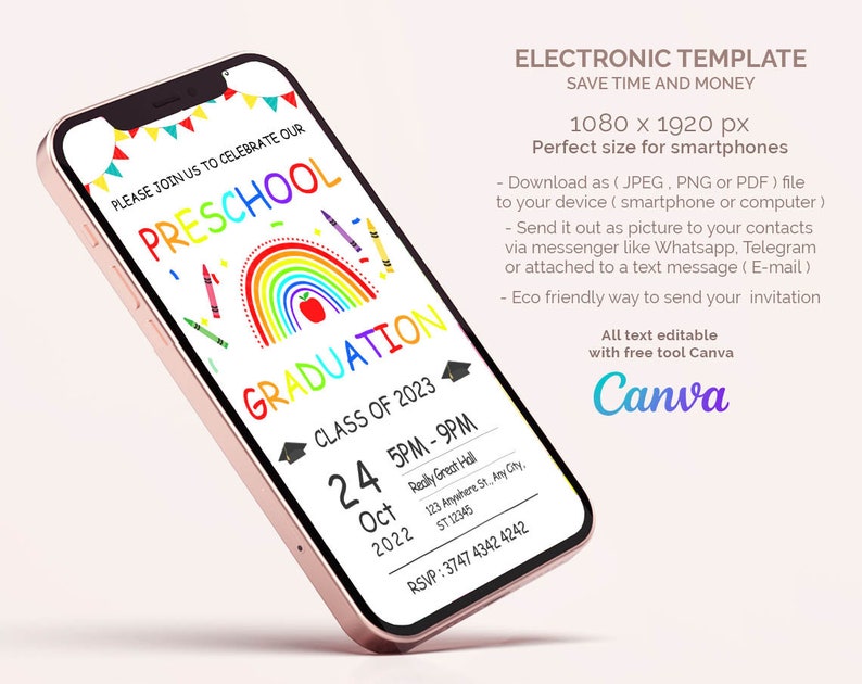 Preschool Graduation Invitation Rainbow Editable Template - Etsy