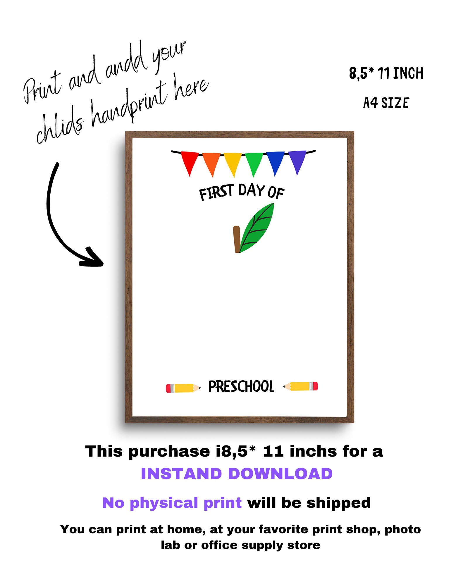 First Day of Preschool Handprint Craft Apple, Back to School Handprint ...