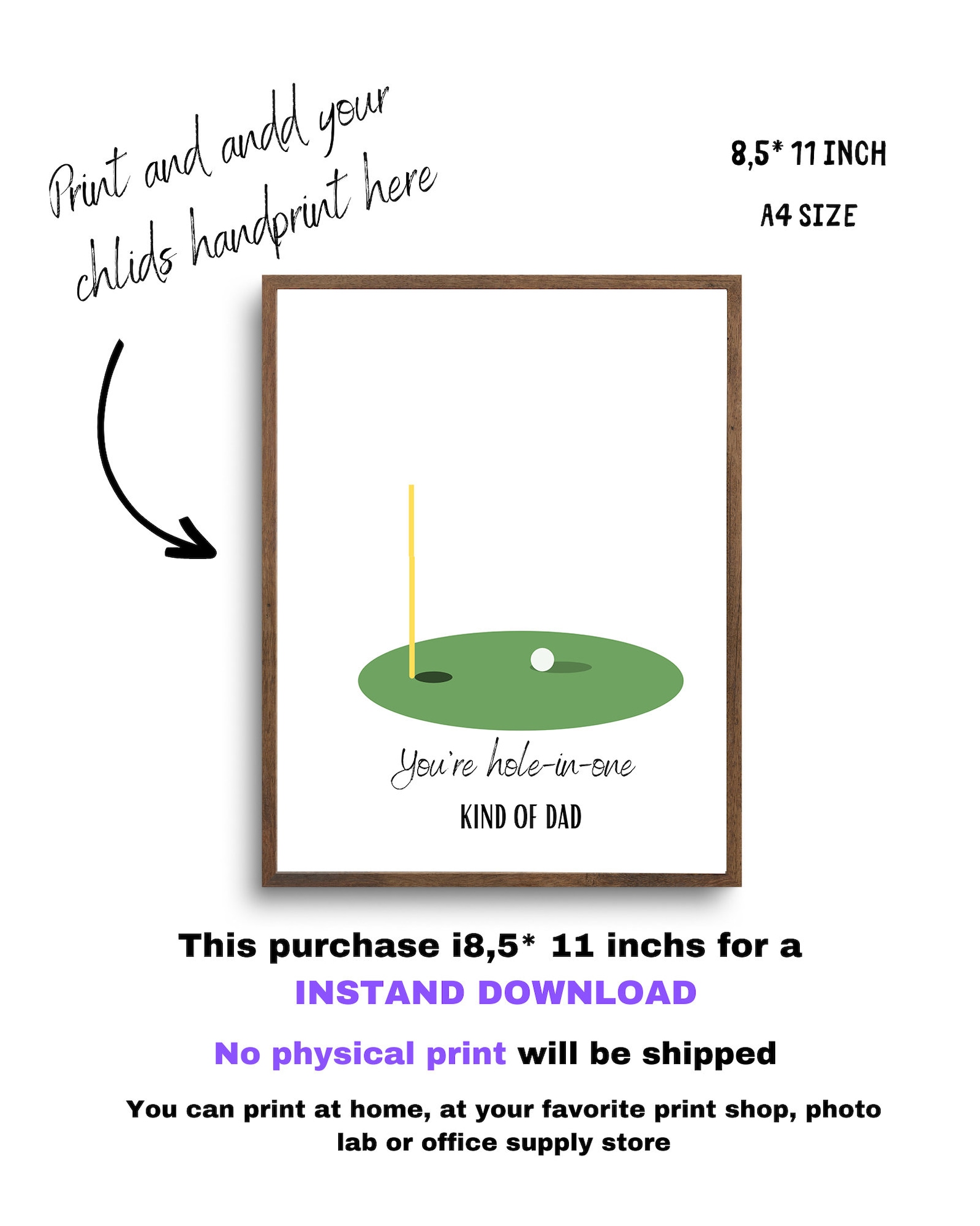 Fathers Day Handprint Craft, Golf Fathers Day Craft, You're Hole-in-one ...