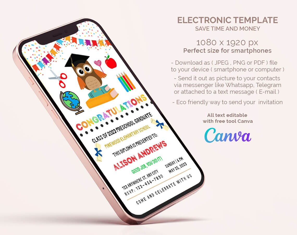 Editable Owl Graduation Ceremony Certificate, Kindergarten Preschool ...