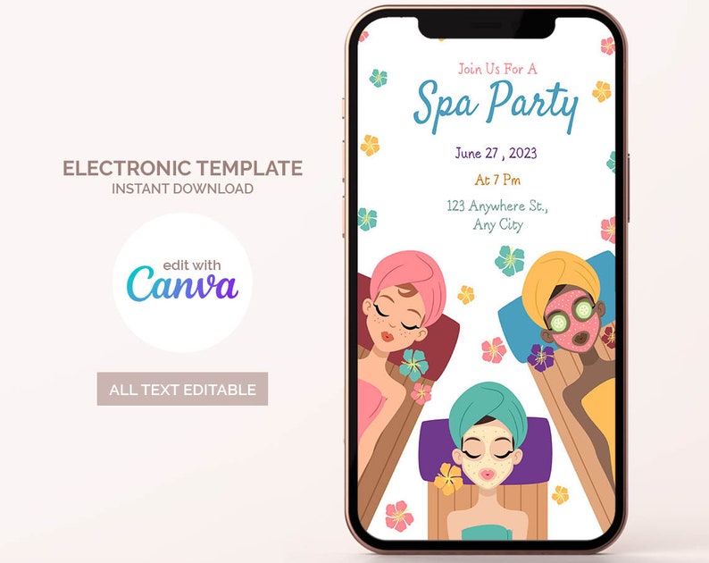 Spa Party Birthday Invitation Template Printable Spa Party - Etsy