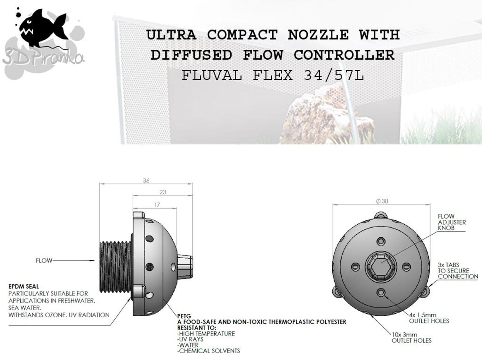 Ultra Compact Nozzle With Diffused Flow Controller for Fluval Flex 34L ...