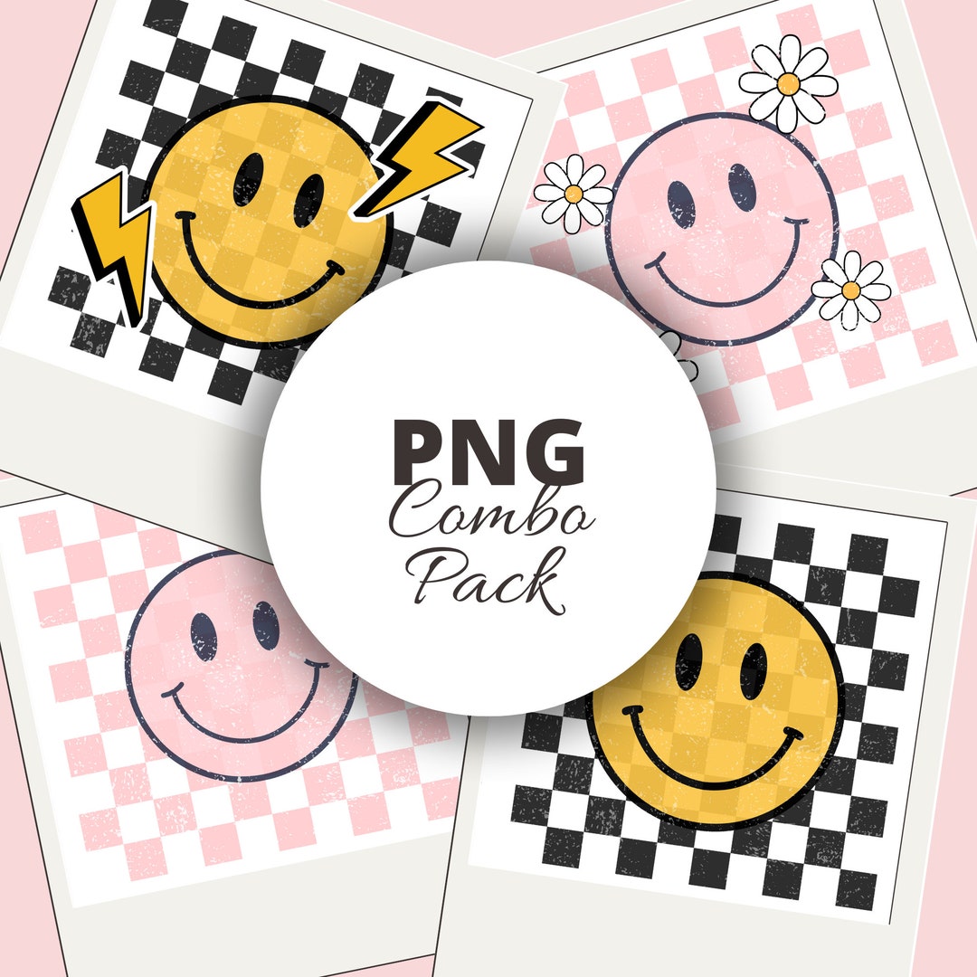 Smiley Checkers Combo Pack of 4 - Smiles, Daises, Checkers, Lightning ...