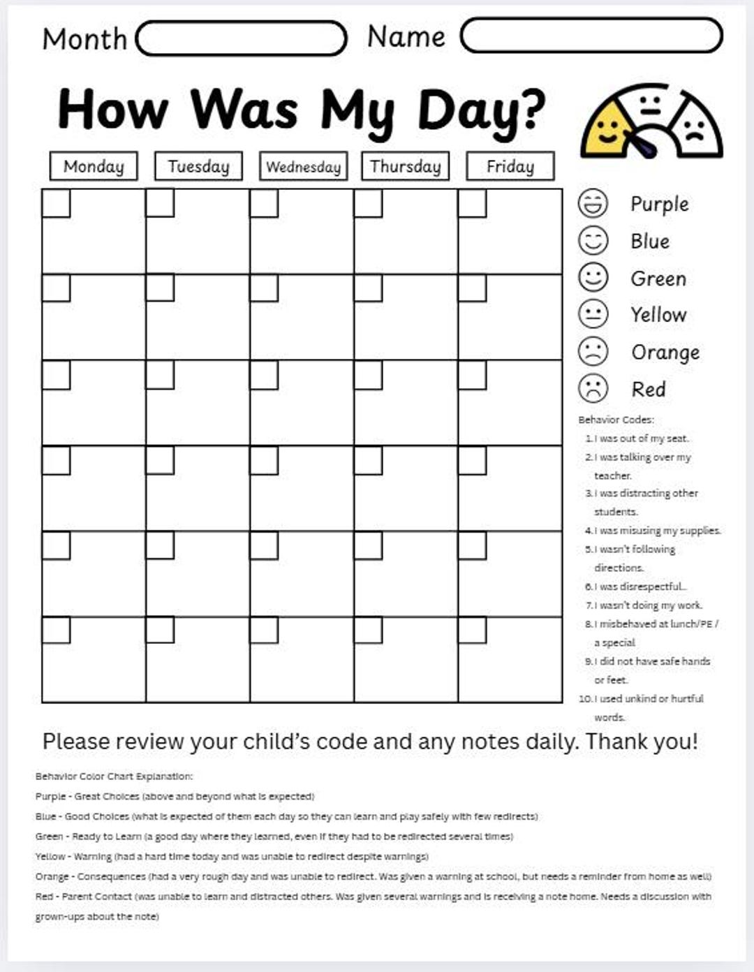Printable Student Behavior Tracker: Daily Classroom Chart (PDF) - Etsy