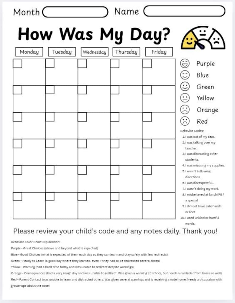 Printable Student Behavior Tracker: Daily Classroom Chart (PDF) - Etsy