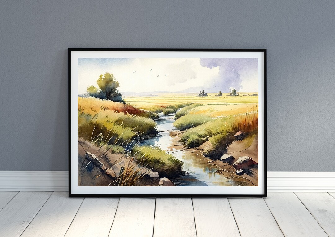 Prairie Landscape Watercolour Wall Art Grassland Summer Decor Midwest ...