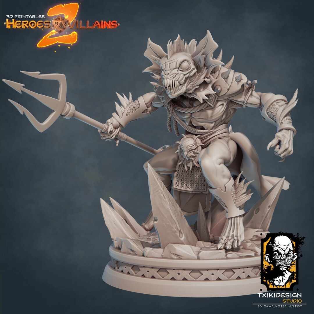Darkuatic the Fishman - 3d Printed Miniature Sculpted by Txiki Design ...