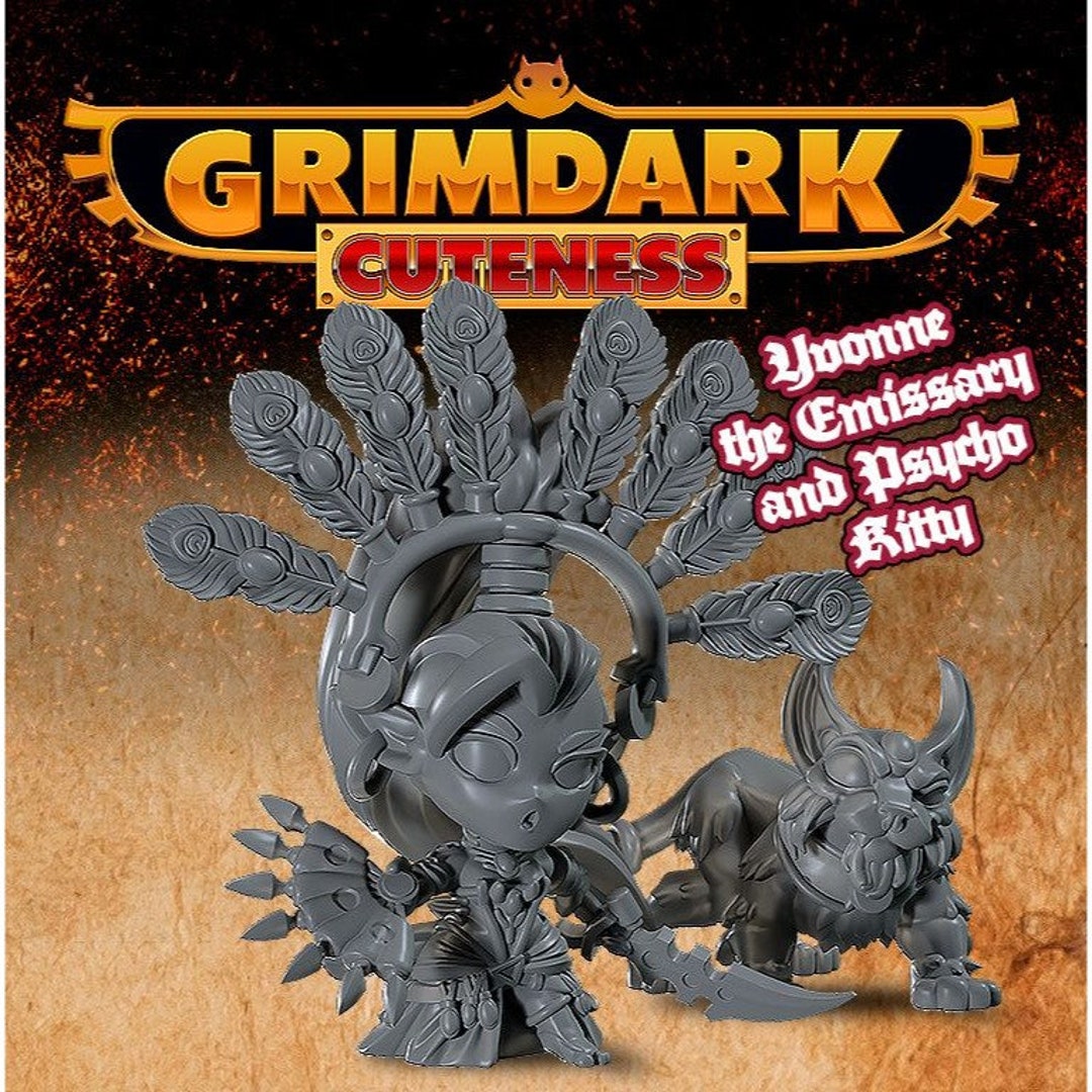 Yvonne the Emissary and Psycho Kitty - 3d Printed Grim Chibi Miniature ...