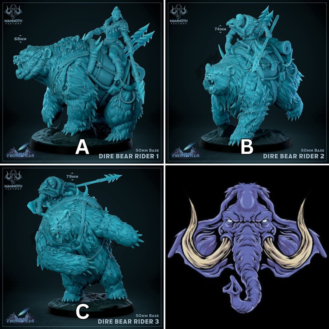 Dire Bear Rider - 3d Printed Miniature by Mammoth Factory - Etsy