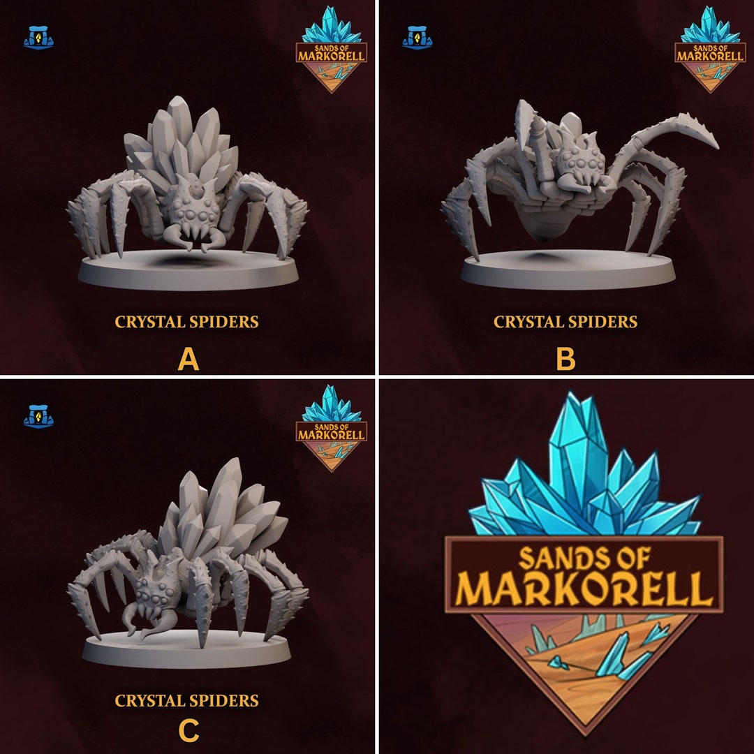 Crystal Spiders 3d Printed Miniature Sculpted by Wishgate Studios - Etsy