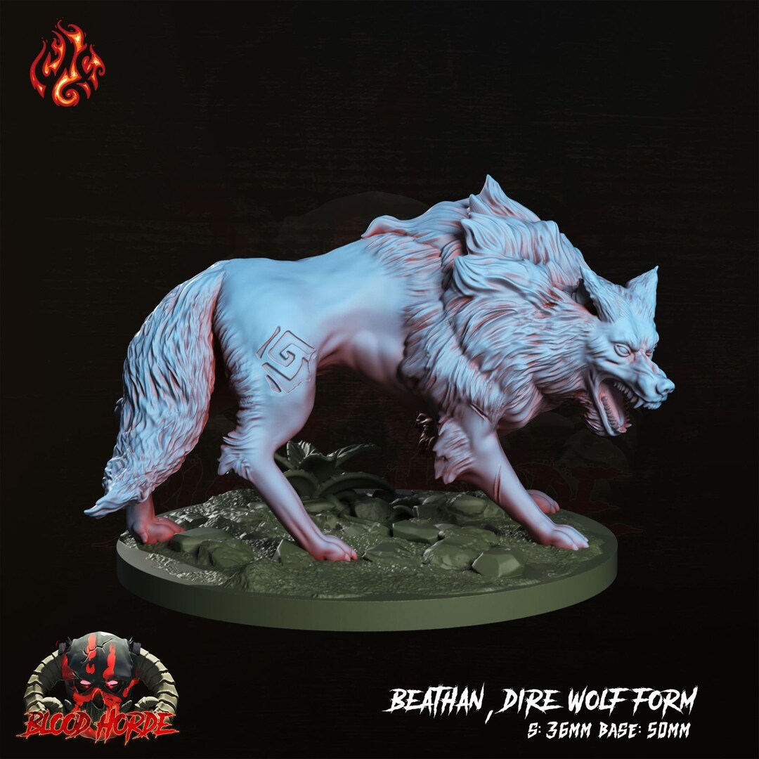 Beathan the Druid, Dire Wolf Form 3d Printed Miniature by Crippled God ...