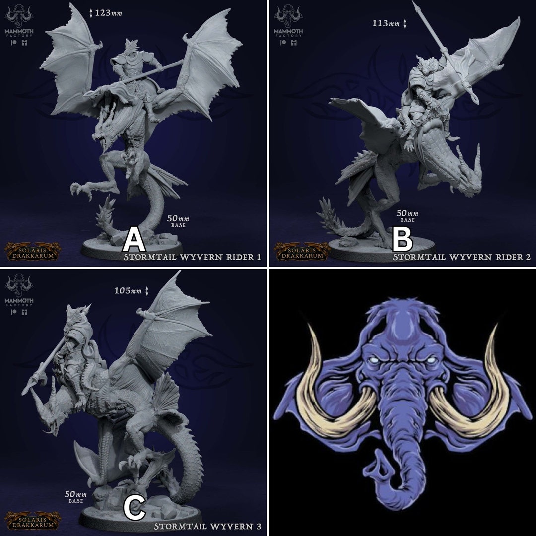 Stormtail Wyvern Rider - 3d Printed Miniature by Mammoth Factory - Etsy