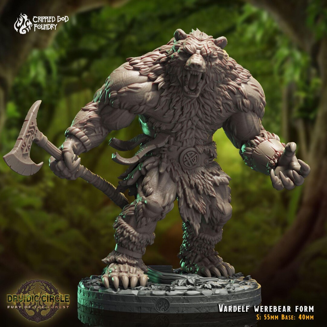 Vardelf the Shapeshifter, Werebear Form - 3d Printed Miniature Sculpted ...