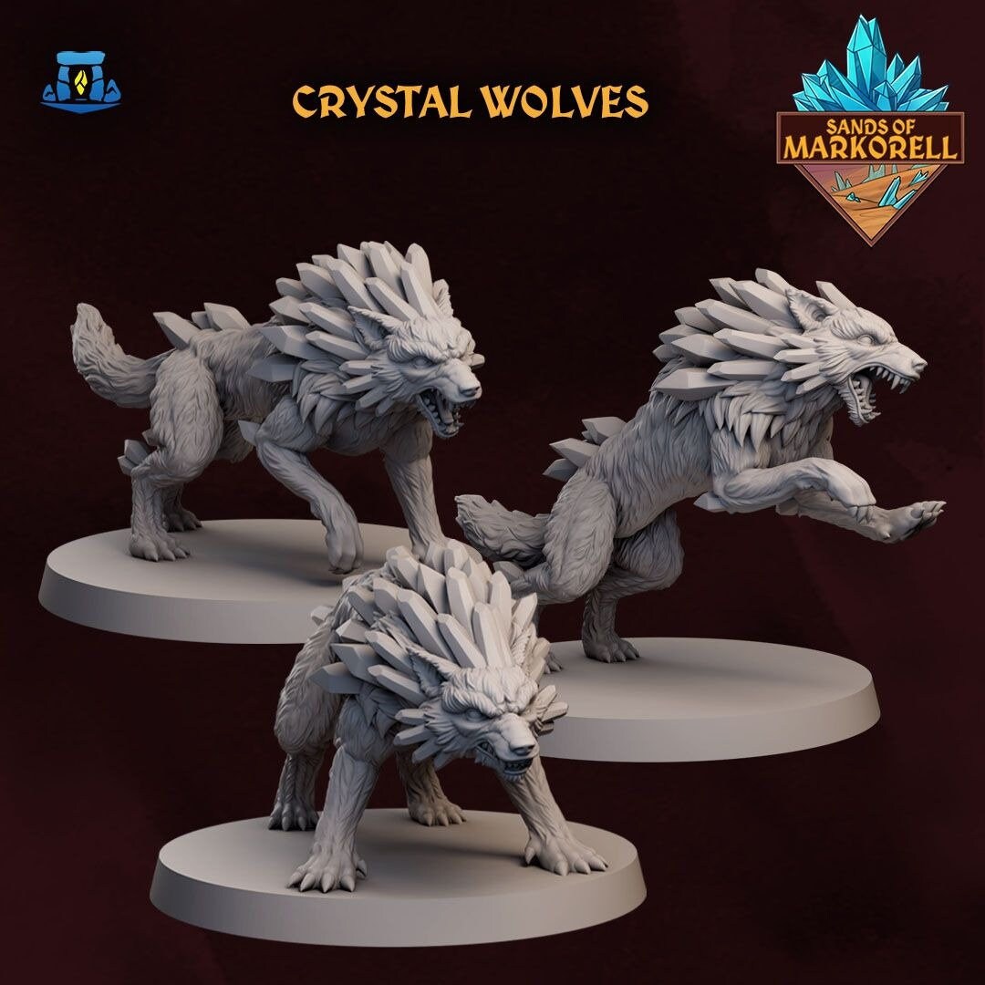 Crystal Wolves 3d Printed Miniature Sculpted by Wishgate Studios - Etsy