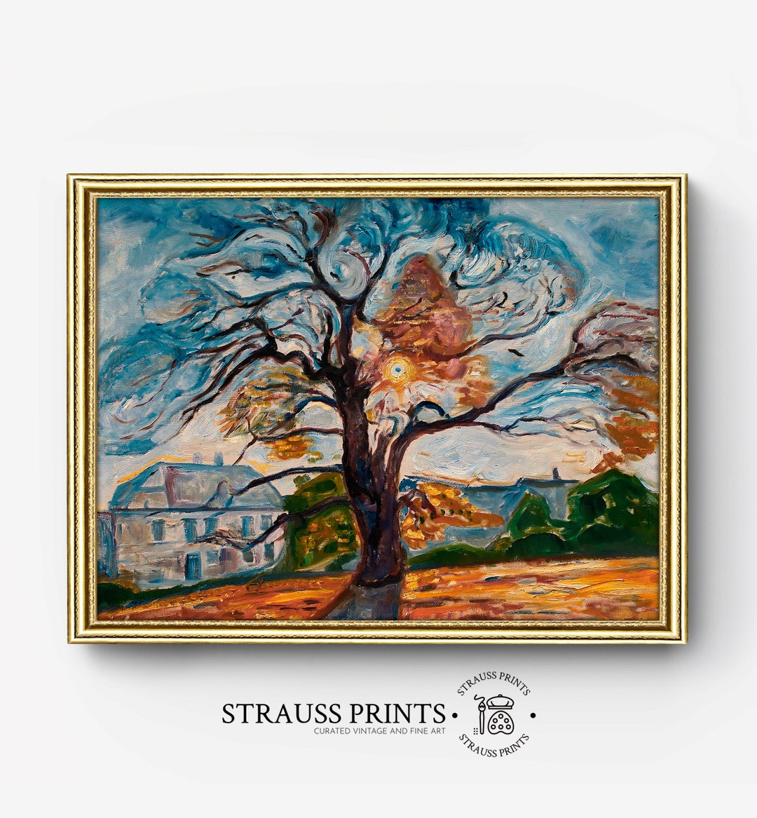 Oak Tree Buffeted by Swirling Gusts Oil on Canvas Painting Landscape ...