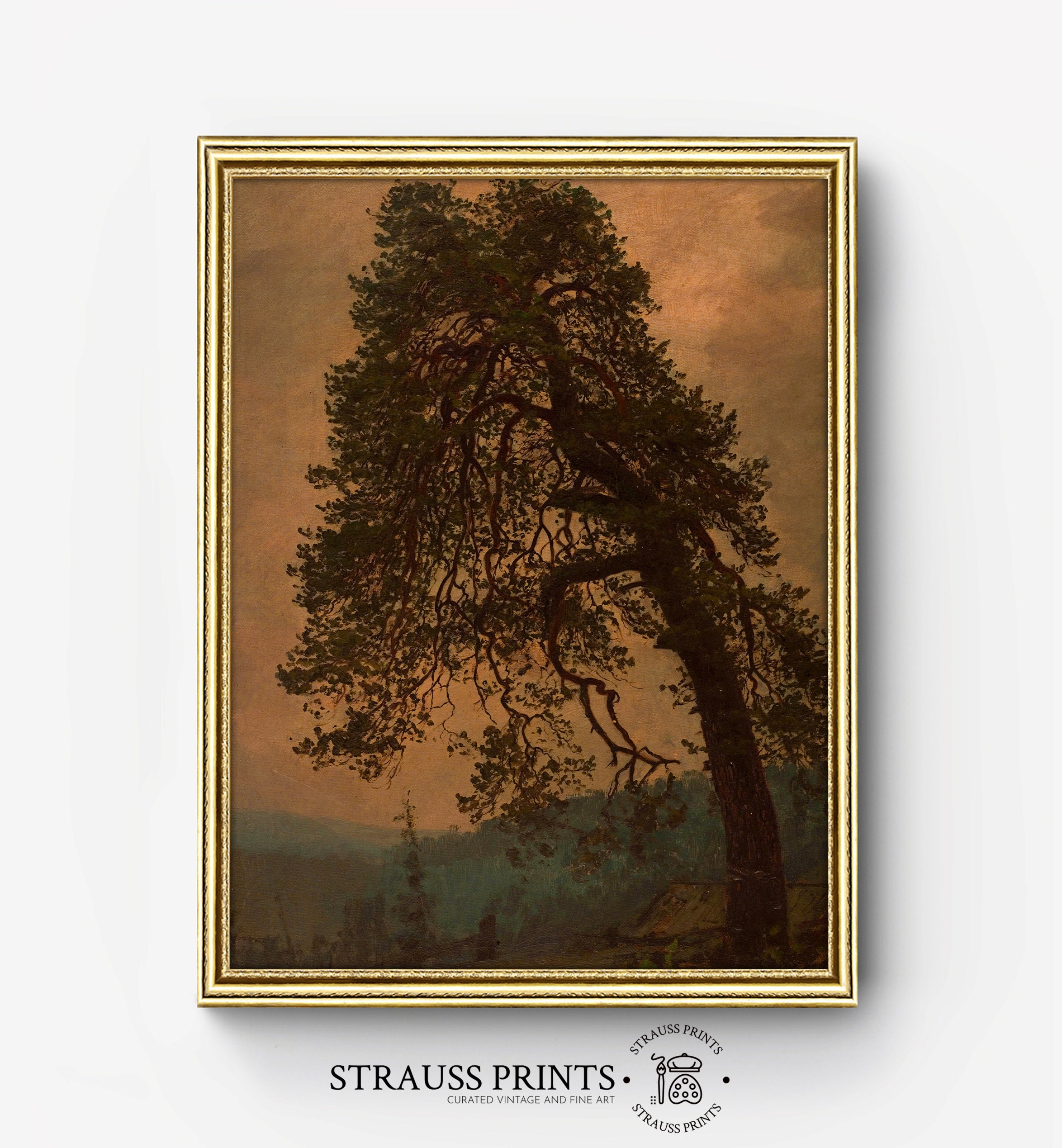 Leaning Coastal Pine Against a Dust-colored Sky Oil on Canvas Painting Portrait Fine Art Wall ...