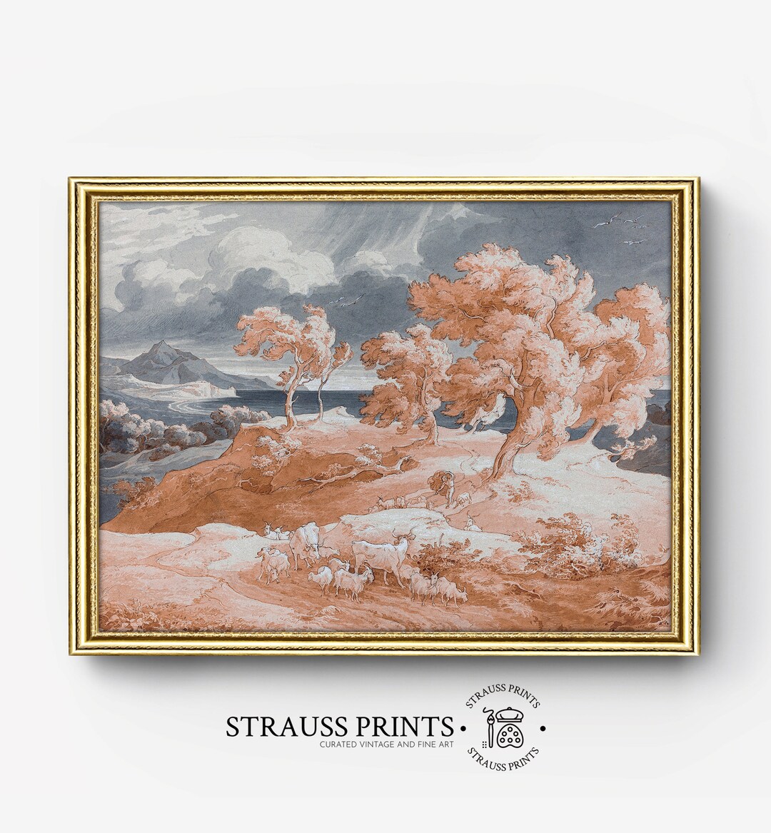 Coastal Landscape With Goats Beset by Thunderstorm | 19th Century | Pen ...