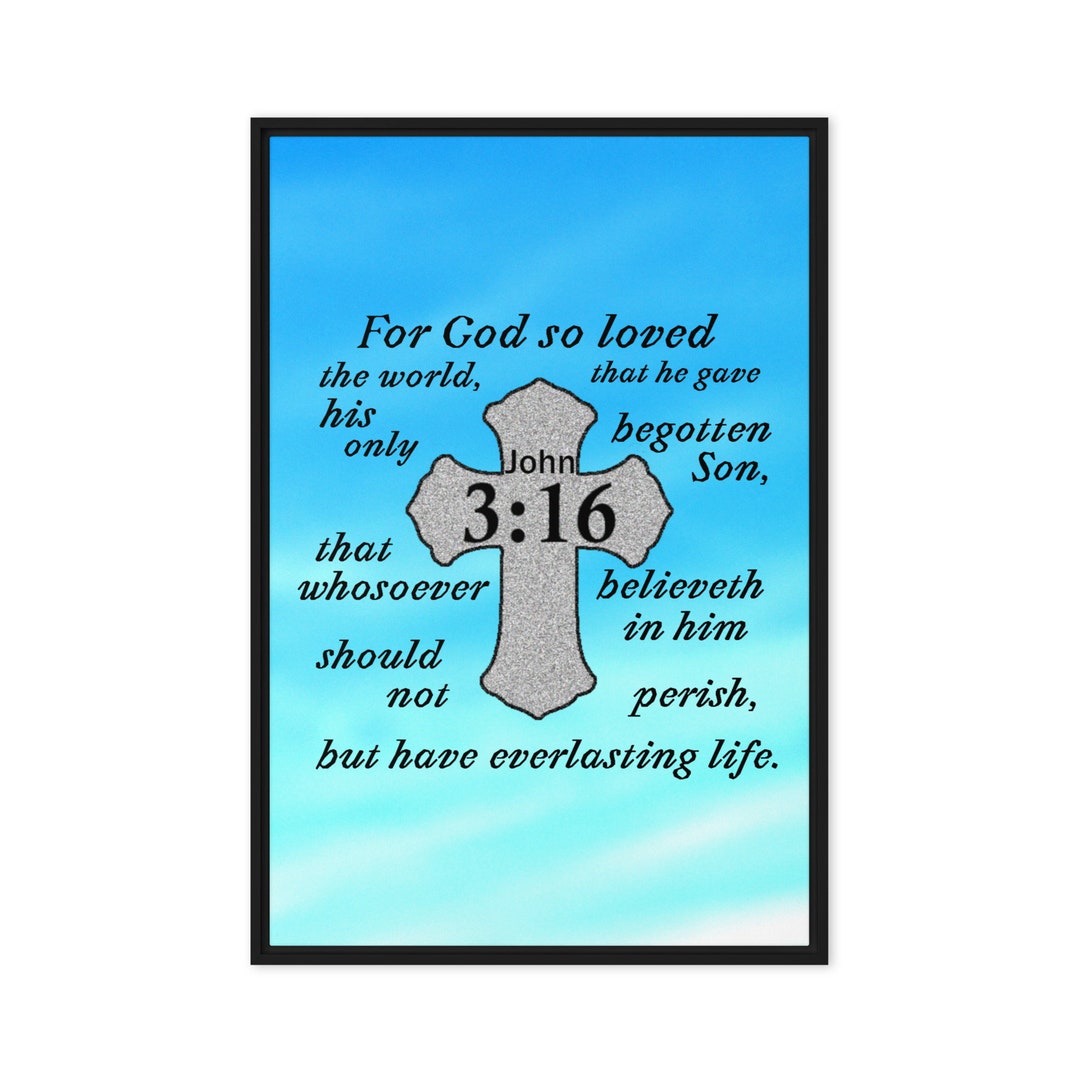 Christian Wall Art John 316 Bible Verse - Framed Canvas - Blue Clouds ...