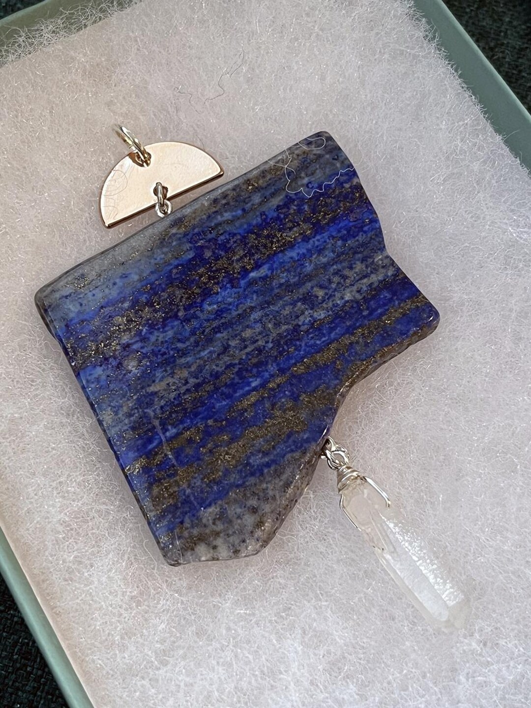 Large Lapis Lazuli Slab Pendant With Quartz Point - Etsy